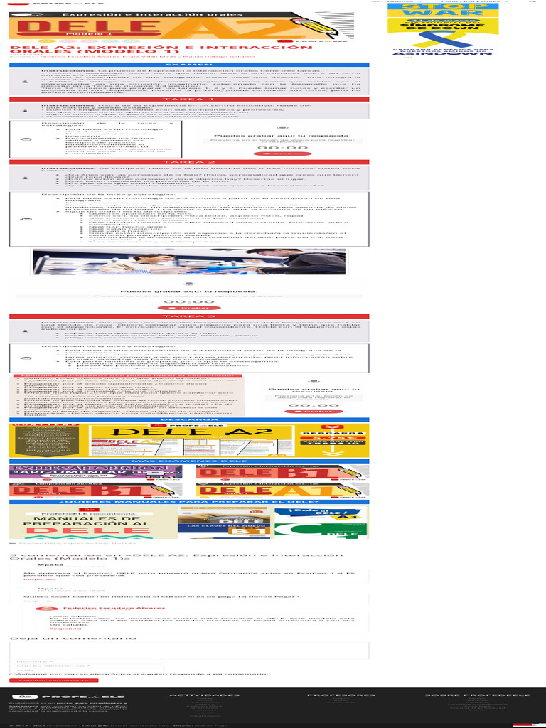 Prueba Oral DELE A2: Modelo 1 | PDF