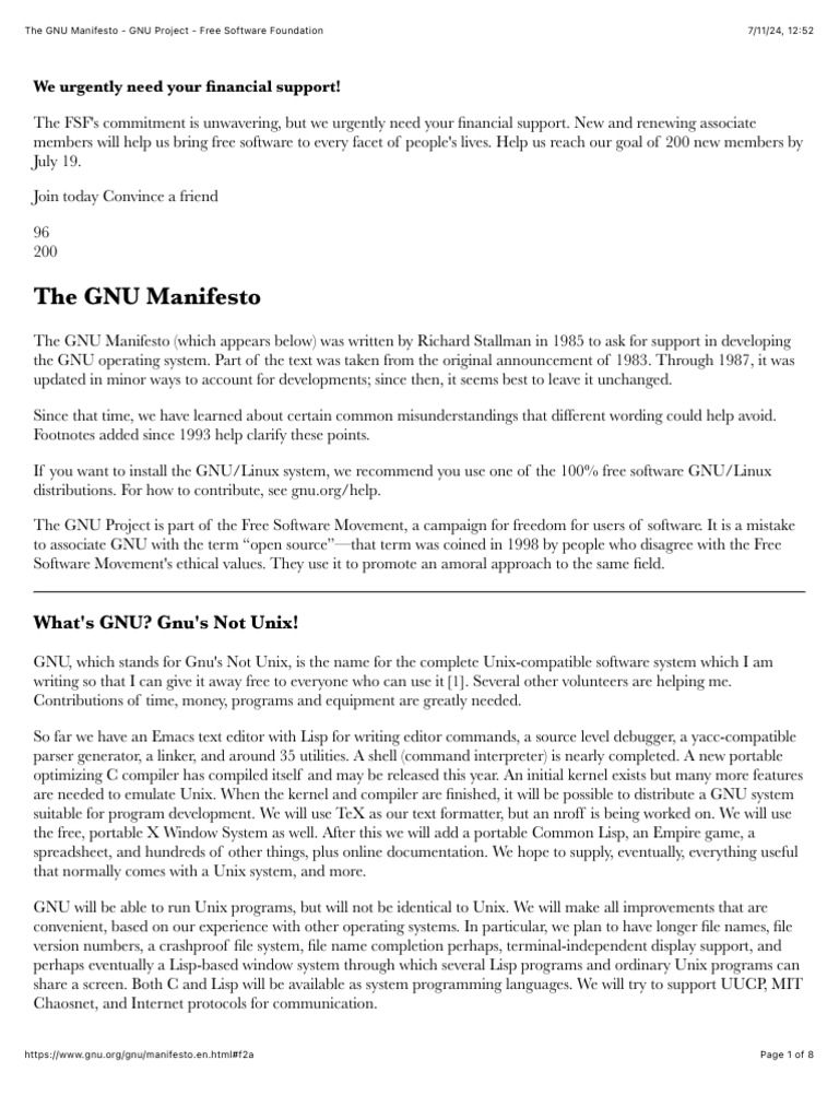 The GNU Manifesto - GNU Project - Free Software Foundation | PDF | Free Software | Gnu