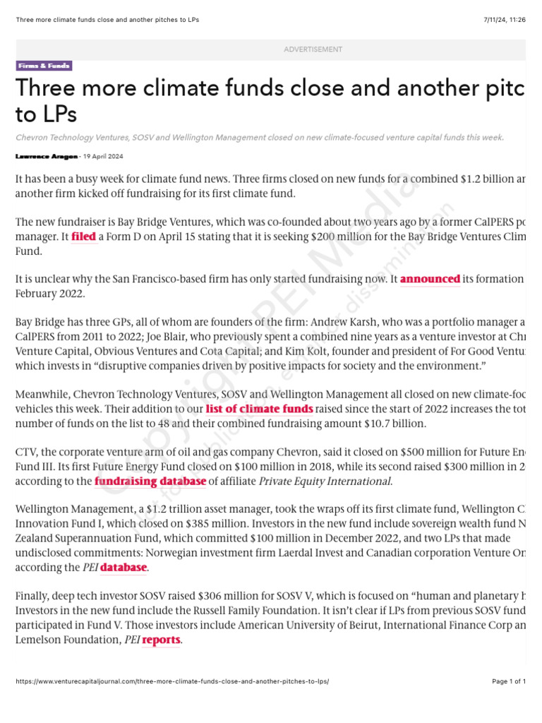 Three More Climate Funds Close and Another Pitches To LPs | PDF ...