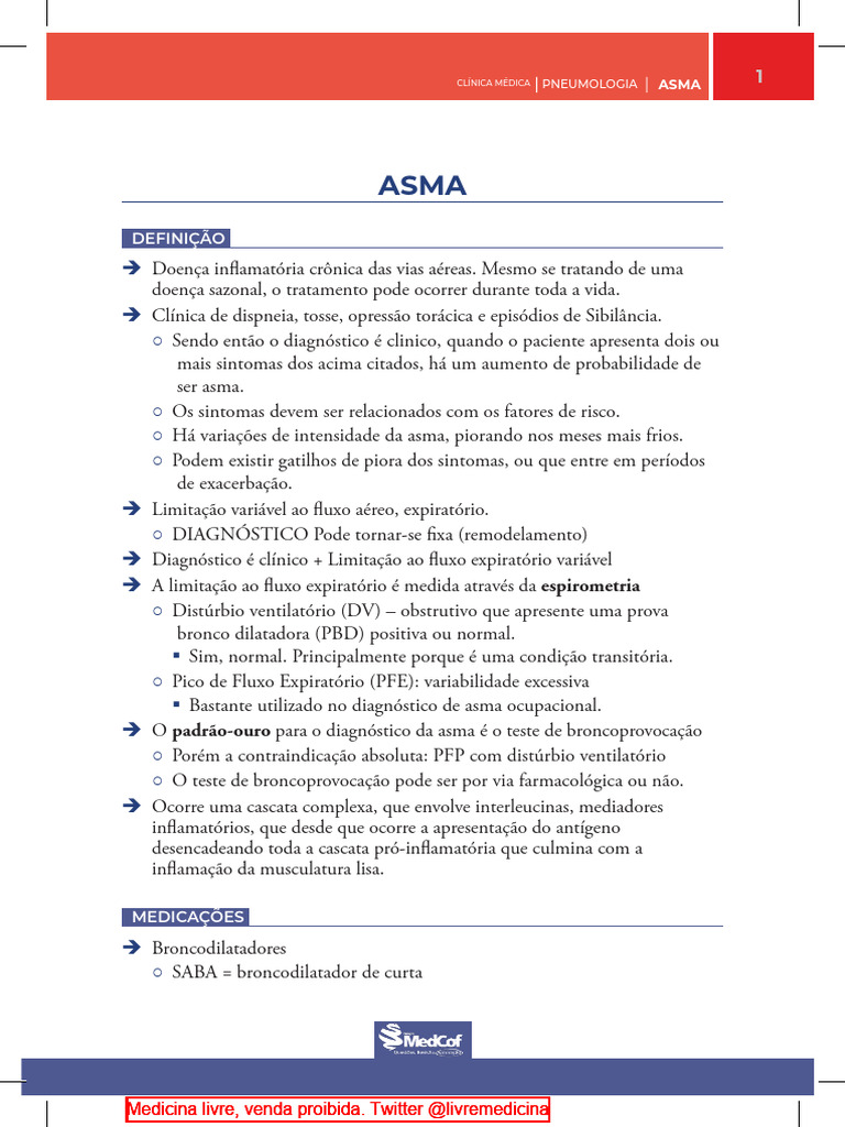 02 - Resumo - Pneumologia - Asma-1 | PDF | Asma | Ciências da Saúde