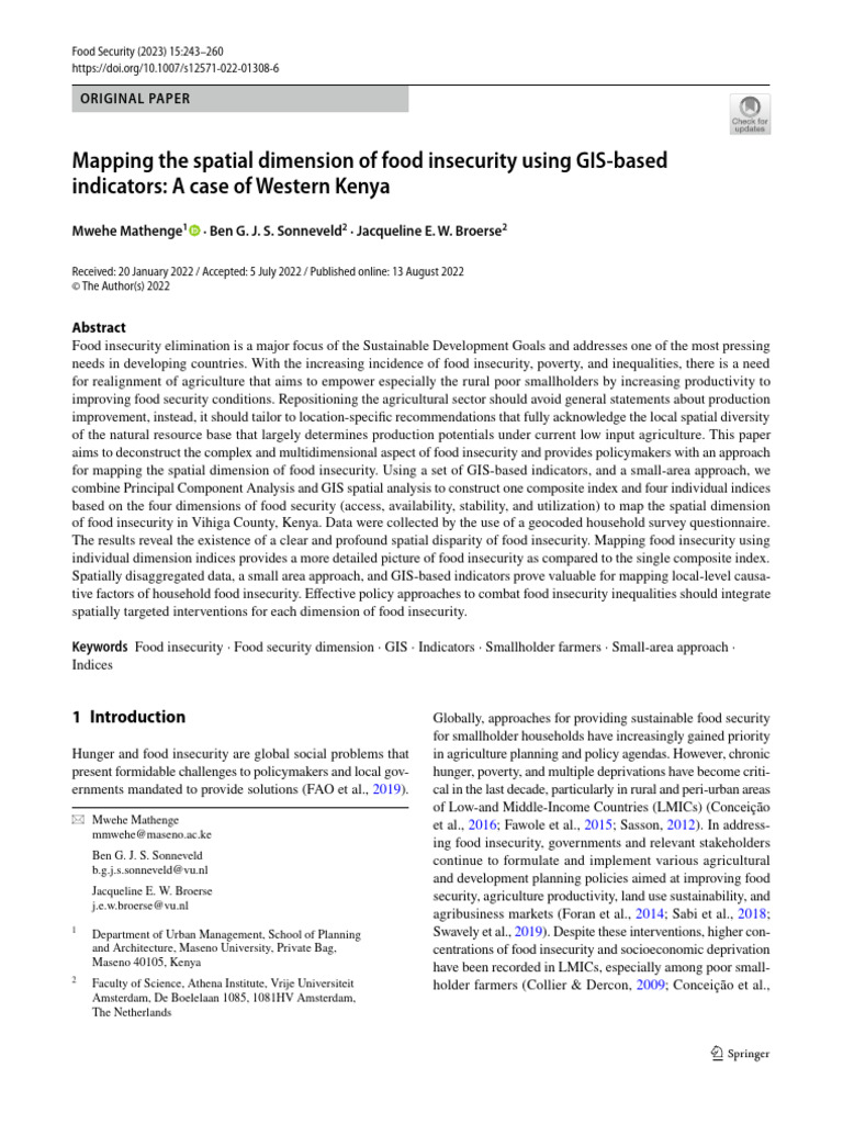 2022_Mathenge_Mapping the Spatial Dimension of Food Insecurity Using ... 2022_Mathenge_Mapping the Spatial Dimension of Food Insecurity Using ...