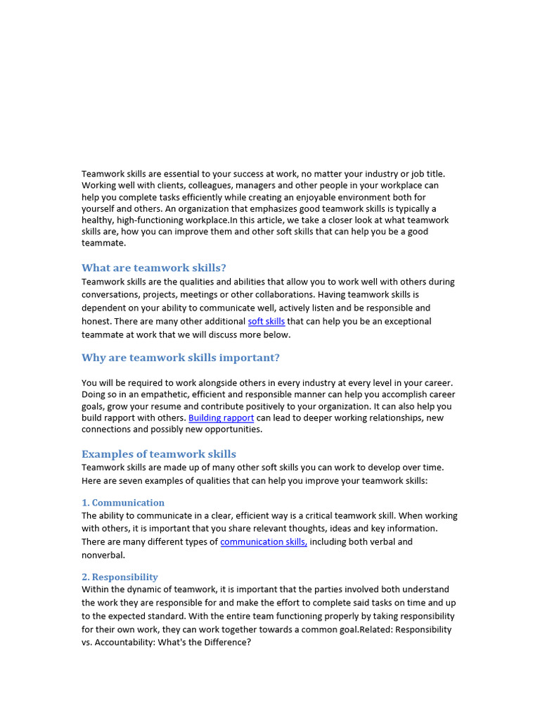 Teamwork Skills for Career Success | PDF | Goal | Communication