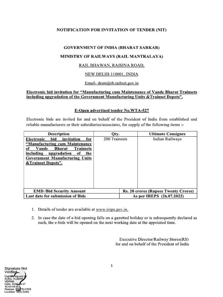 2 - Bid Document WTA-527 On IREPS | PDF