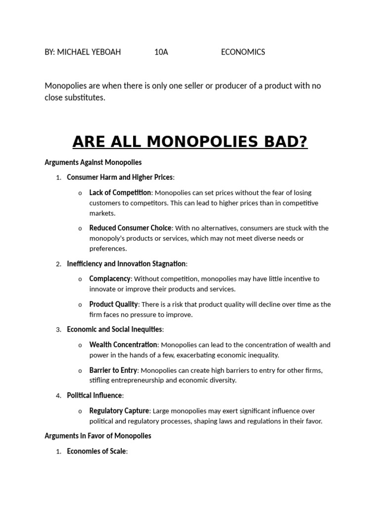 monopoly work | PDF | Monopoly | Competition Law