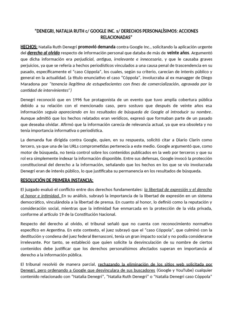 Ficha Fallo - DENEGRI, NATALIA RUTH | PDF | Libertad de expresión | Justicia