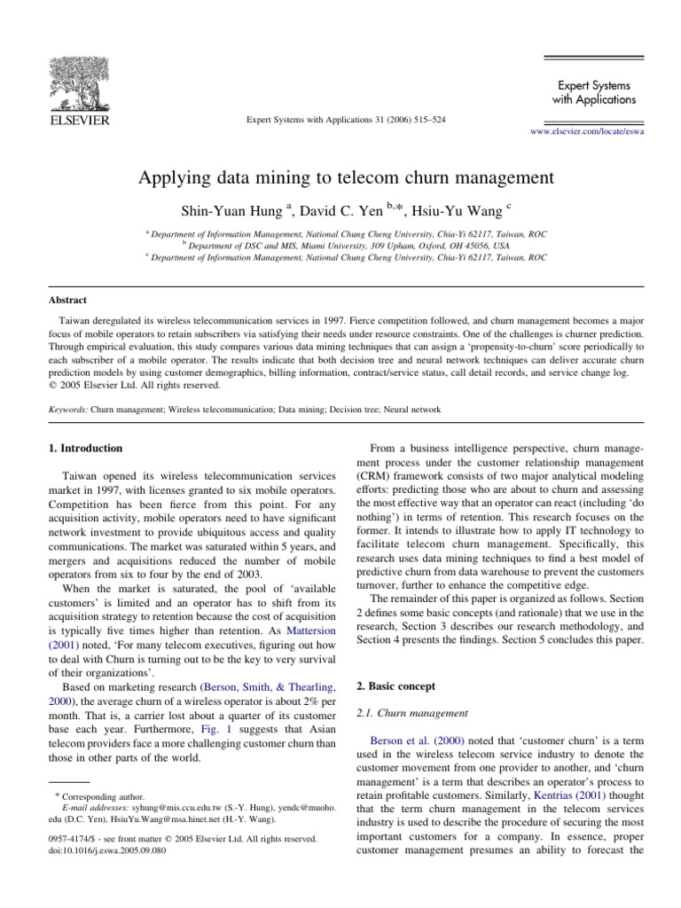 Applying Data Mining To Telecom Churn Ma | PDF | Data Mining | Statistics