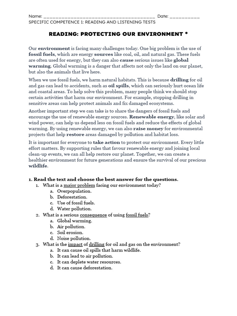 Reading Grade 5 Environment | PDF | Fossil Fuels | Renewable Energy