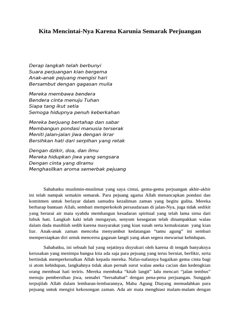 Kita MencintaiNya Karena Karunia Semarak Perjuangan | PDF