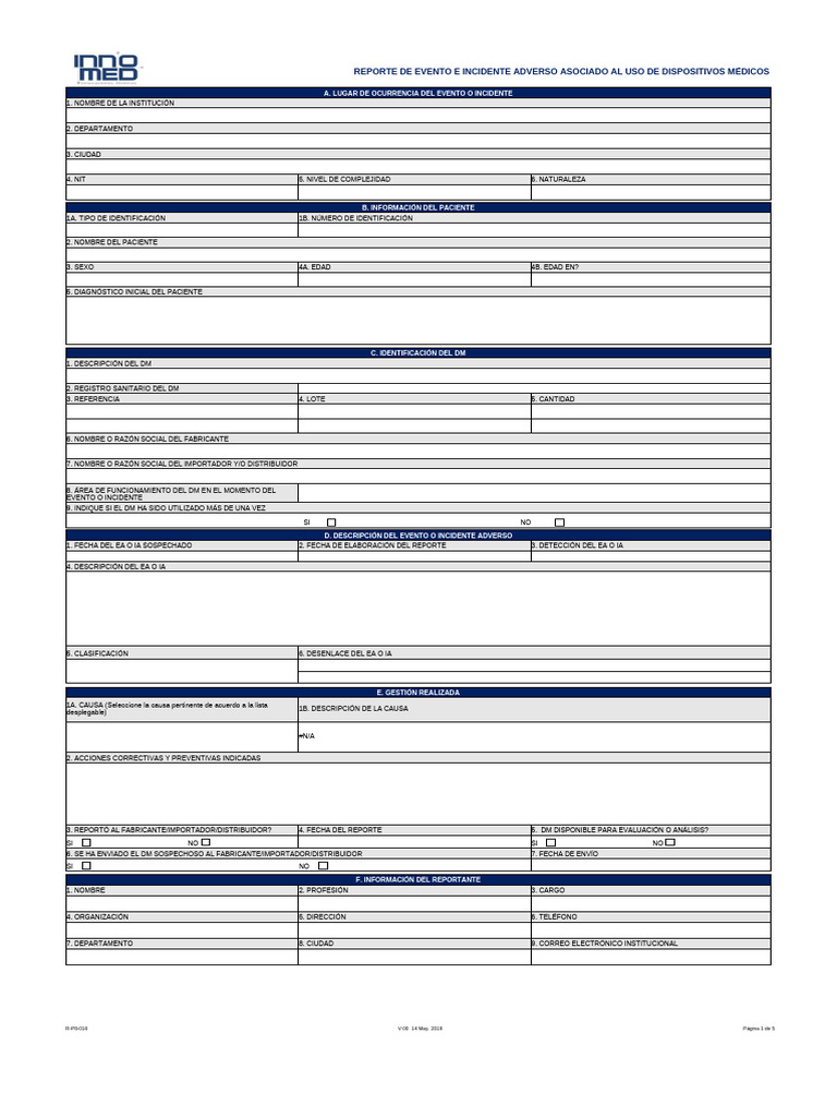 R-P8-016-V00-14.05.19-REPORTE-DE-EVENTO-O-INCIDENTE-ADVERSO | PDF | Hospital | Enfermedades y ...