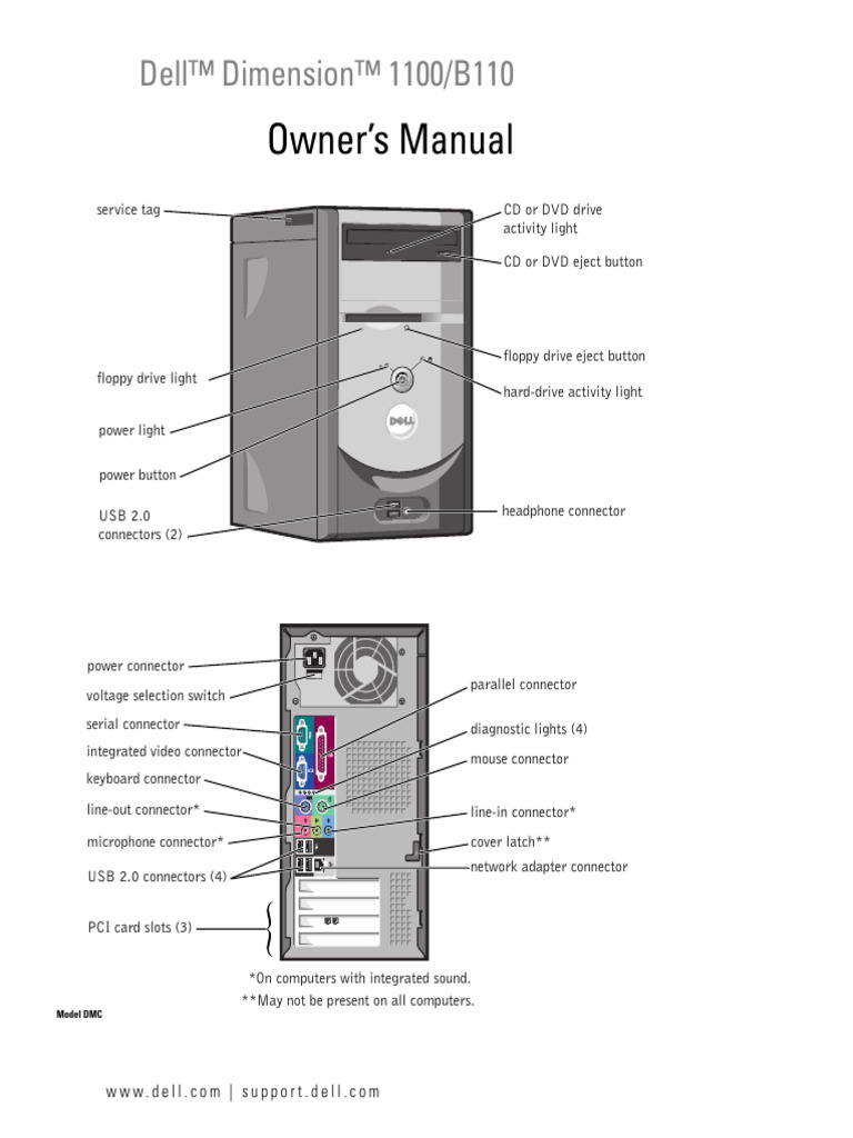 Dell Dimension 1100 & B110 Owner's Manual | PDF | Compact Disc | Dvd