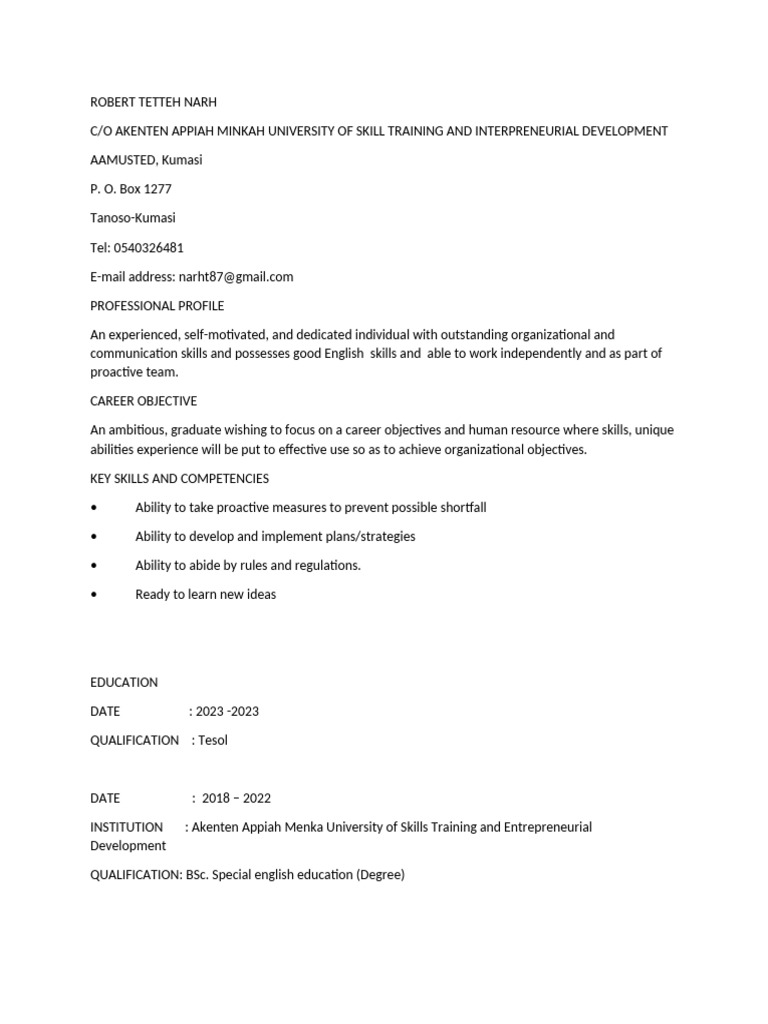 Robert Tetteh Narh's Professional Profile | PDF | Behavior Modification | Learning