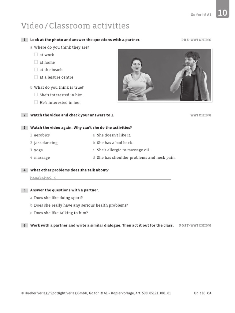 Go For It A1 Video Worksheet CA10 | PDF