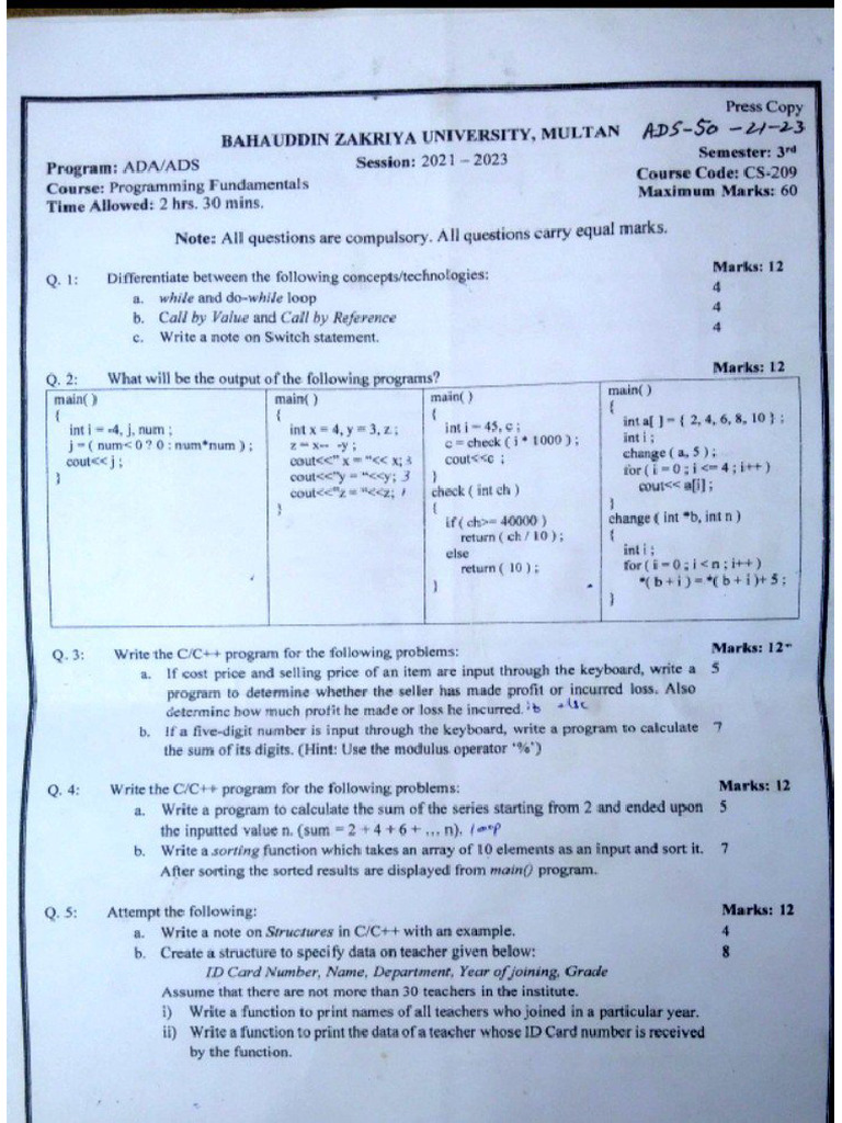 Past Papers (ICT &PF) | PDF