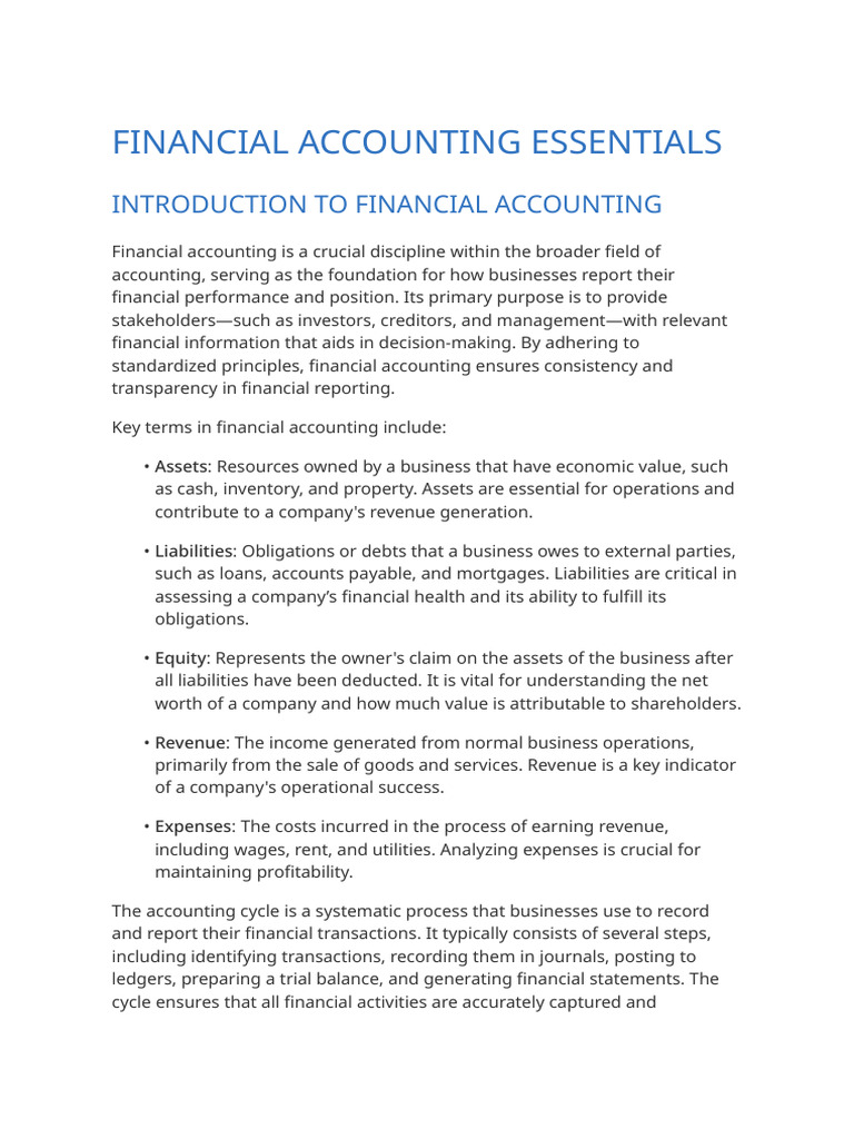 Financial Accounting Essentials | PDF | Debits And Credits | Equity ...