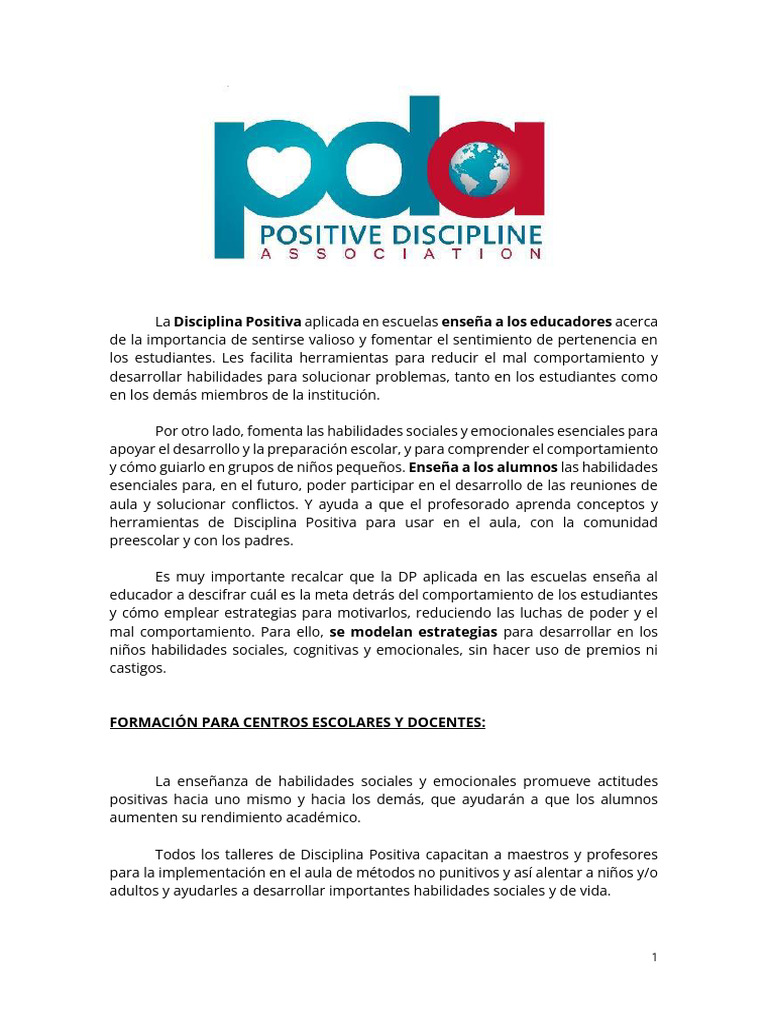 PROGRAMA Disciplina Positiva - Curso SEPT 2023 | PDF | Enseñando | Escuelas