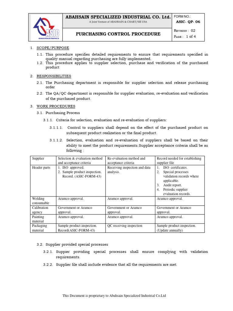 6-Purchasing Control Procedure | PDF | Verification And Validation | Specification (Technical ...