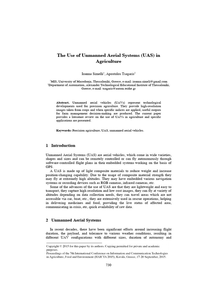 The Use of Unmanned Aerial Systems UAS I | PDF | Unmanned Aerial Vehicle