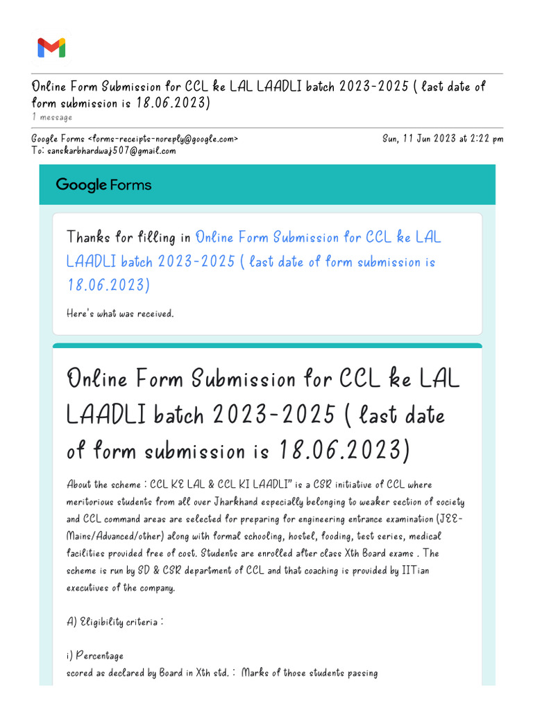 Gmail - Online Form Submission For CCL Ke LAL LAADLI Batch 2023-2025 ...