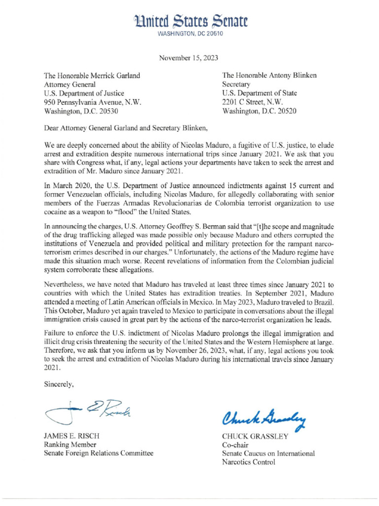 11-15-23 Maduro Extradition Letter | PDF