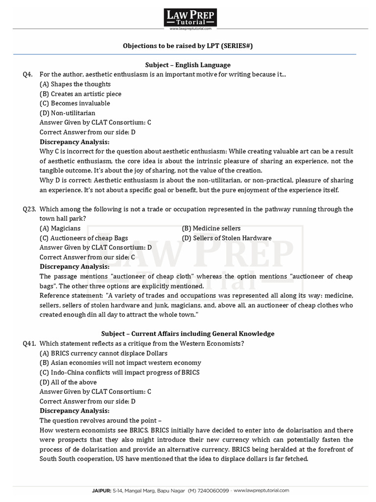 Objection To Be Raised CLAT 2025 | PDF | Void (Law) | Experience