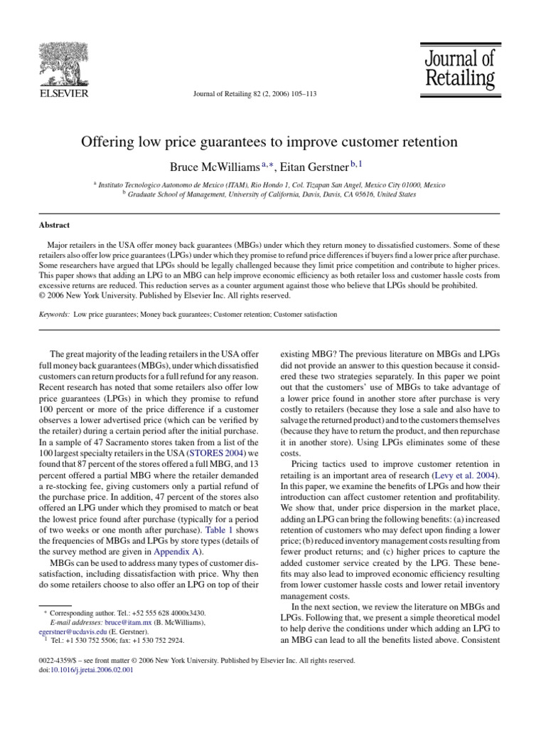 Offering Low Price Guarantees To Improve | PDF | Profit (Economics ...