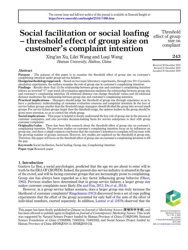6.1 Social Facilitation or Social Loafing - JCMS | PDF | Effect Size ...