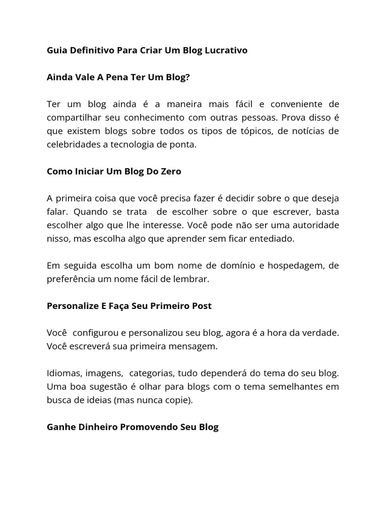 Guia Definitivo para Criar Um Blog Lucrativo | PDF