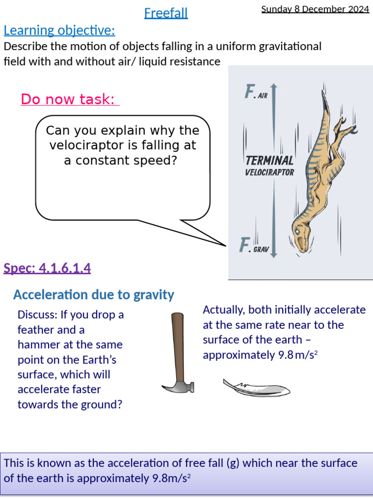 Lesson 4 Year 10 Freefall and Terminal Velocity | PDF | Acceleration | Physics