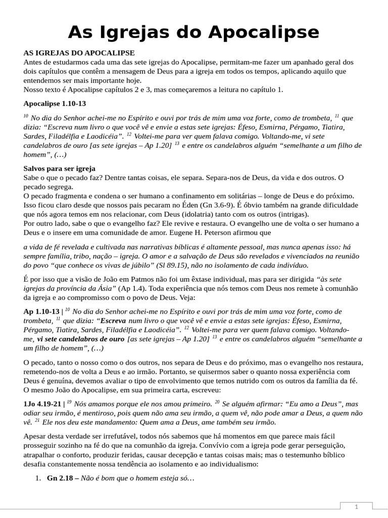 As Igrejas do Apocalipse | PDF | Amor | Jesus