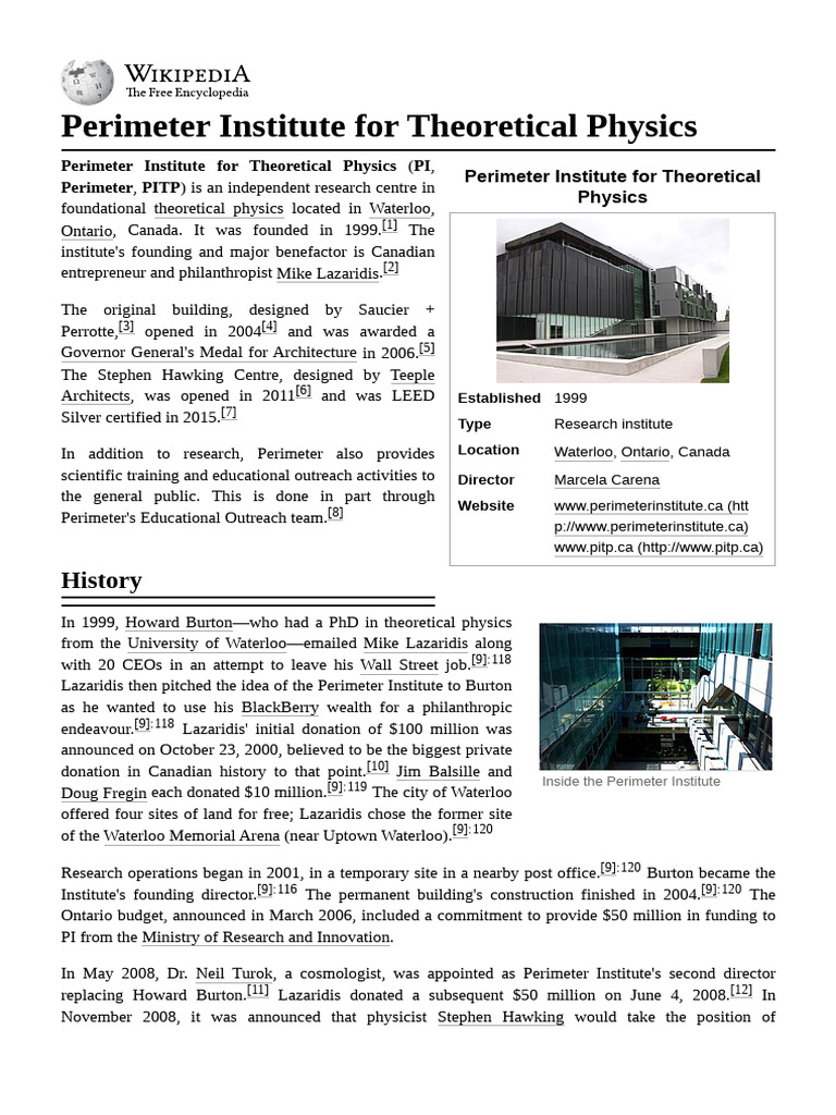 Perimeter Institute Overview | PDF | Academia | Science