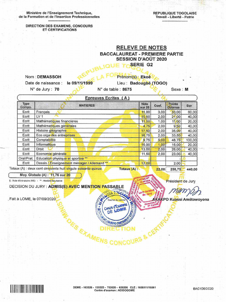 Releve de Note | PDF