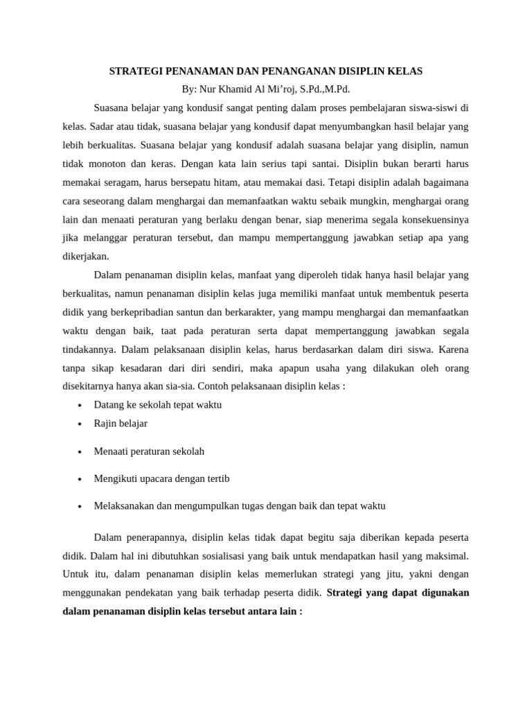 Strategi Penanaman & Penanganan Disiplin Kelas | PDF