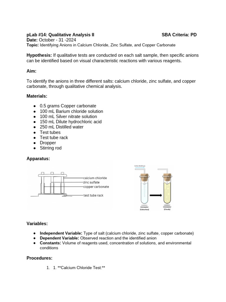 Anion Identification in Salts Lab | PDF | Precipitation (Chemistry ...