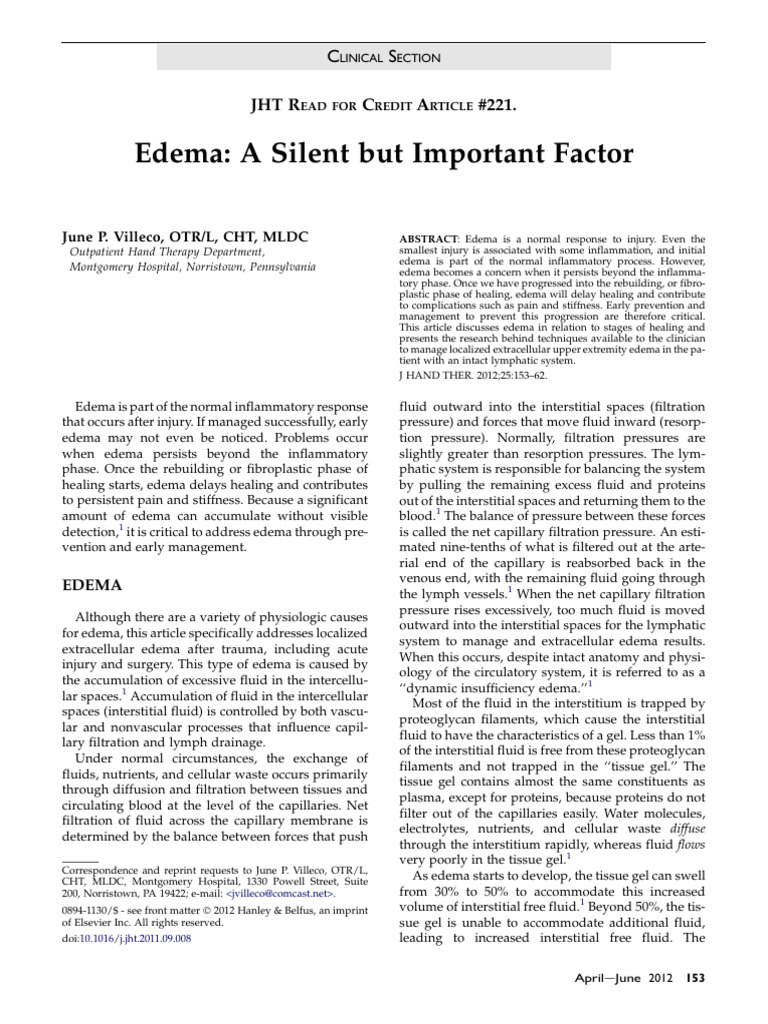 Edema - A Silent But Important Factor | PDF | Edema | Lymph
