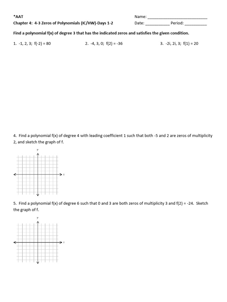 Polynomial Zeros and Graphing Exercises | PDF