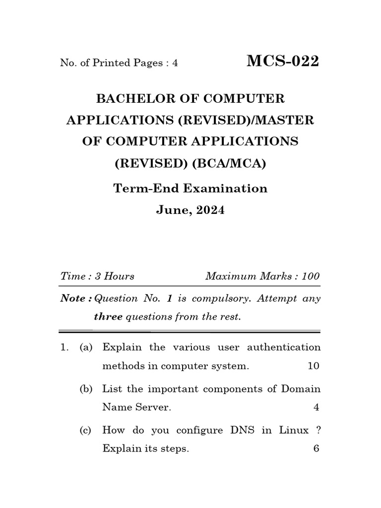 MCS-022 June 2024 Exam Question Paper | PDF | Computer Network ...