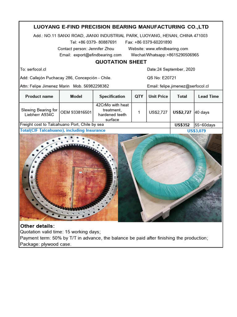 9.24 QS for Felipe from Luoyang E-find Precision Bearing Manufacturing Co., Ltd | PDF