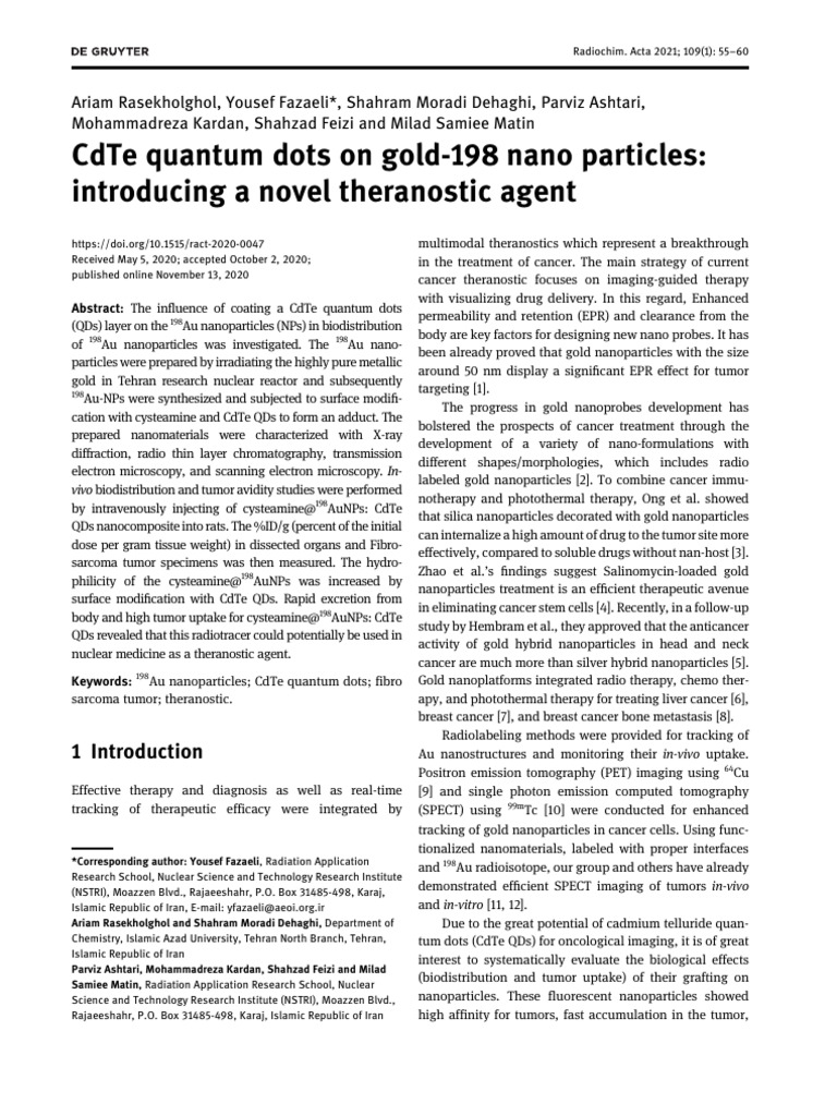 CdTe Quantum Dots On Gold-198 Nano Particles | PDF | Nanoparticle ...
