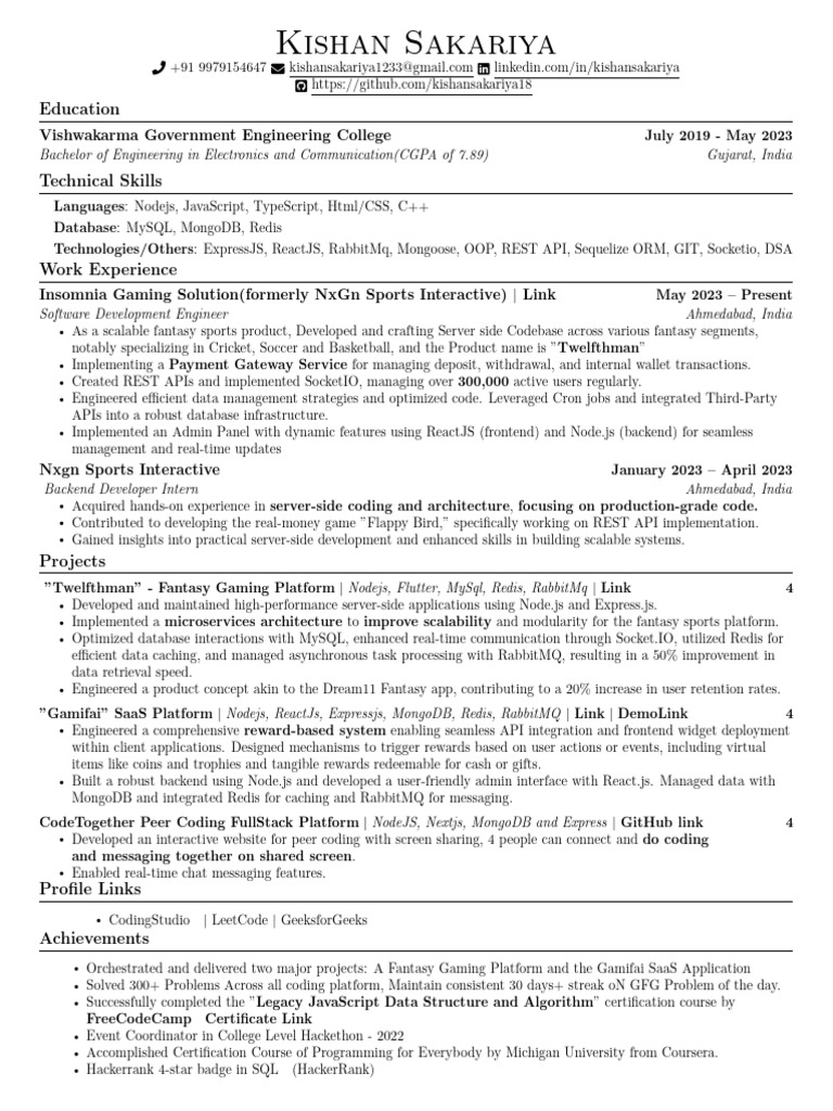 Kishan Resume Sde | PDF | Computer Science | Computer Programming