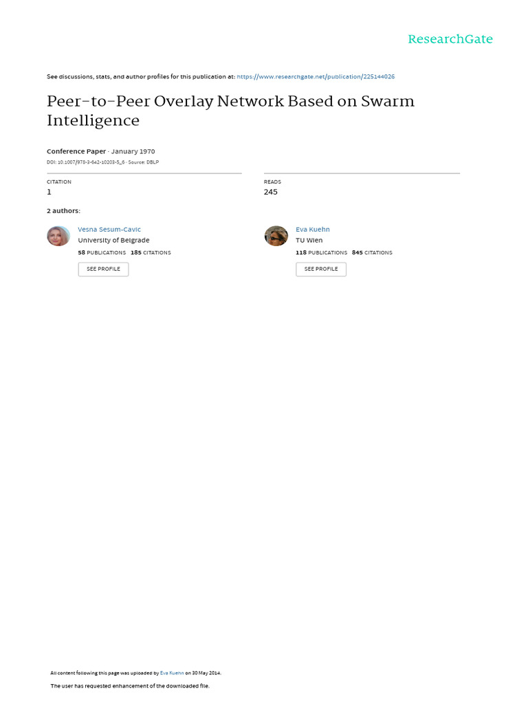 Peer-to-Peer Overlay Network Based On Swarm Intell | PDF | Peer To Peer | Information Science