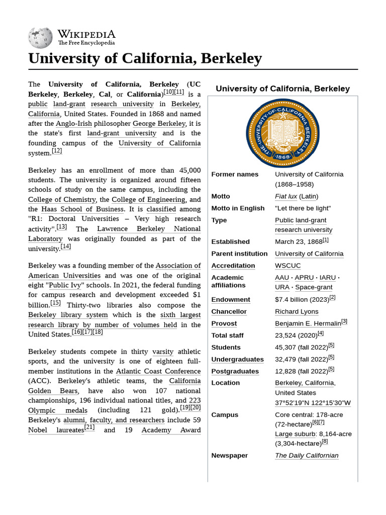 University of California, Berkeley | PDF | University Of California | Academic Degree
