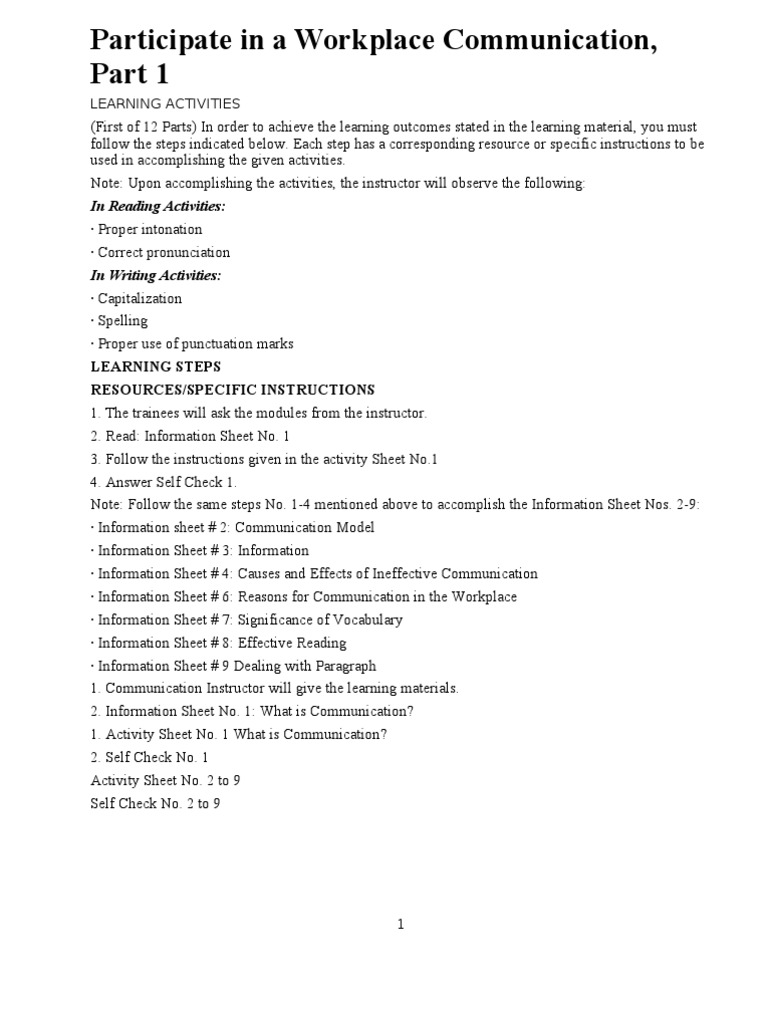 Workplace Communication Activities Guide | PDF | Reading (Process ...