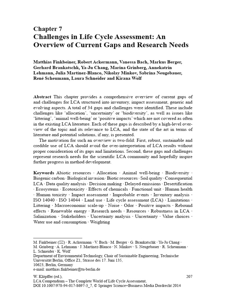 Challenges in Life Cycle Assessment. An Overview of Curren Gaps and ...