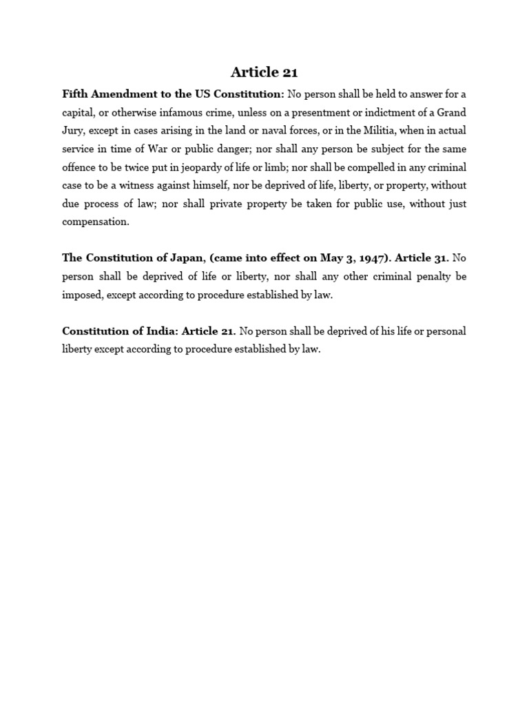 Article 21 | PDF | Due Process Clause | Fifth Amendment To The United ...