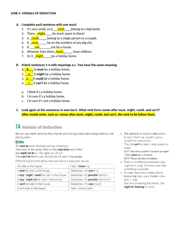 SITzab - Final - 620PM - JUNE 5 - MODALS OF DEDUCTION SI | PDF