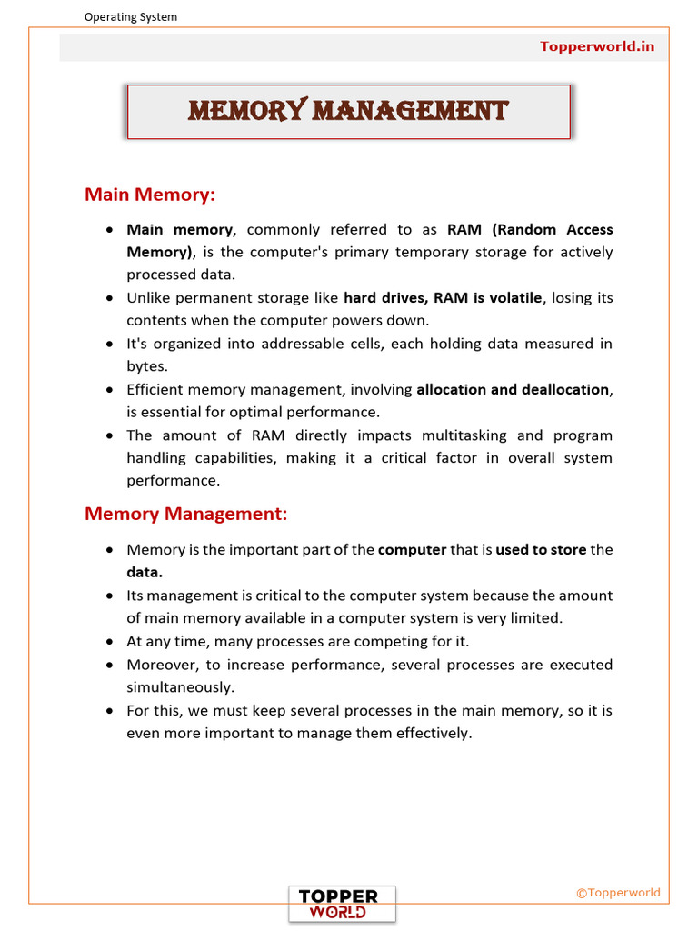 OS-Memory-Managemet | PDF | Computer Data Storage | Random Access Memory