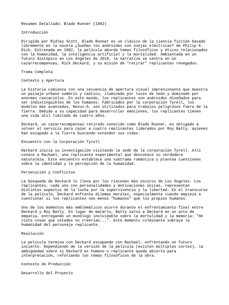 Resumen Detallado Blade Runner (198 | PDF