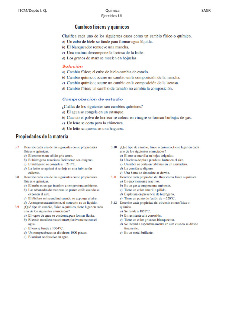 Ejercicios de Química UI | PDF