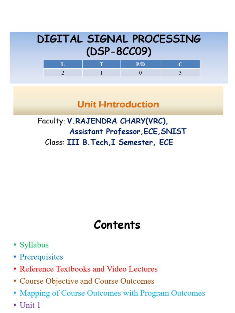DSP Unit1-Vrc | PDF | Digital Signal Processing | Discrete Fourier Transform