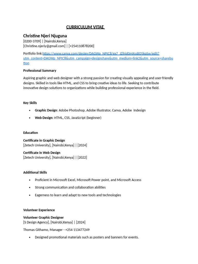 Graphic Design CV of Christine Njuguna | PDF